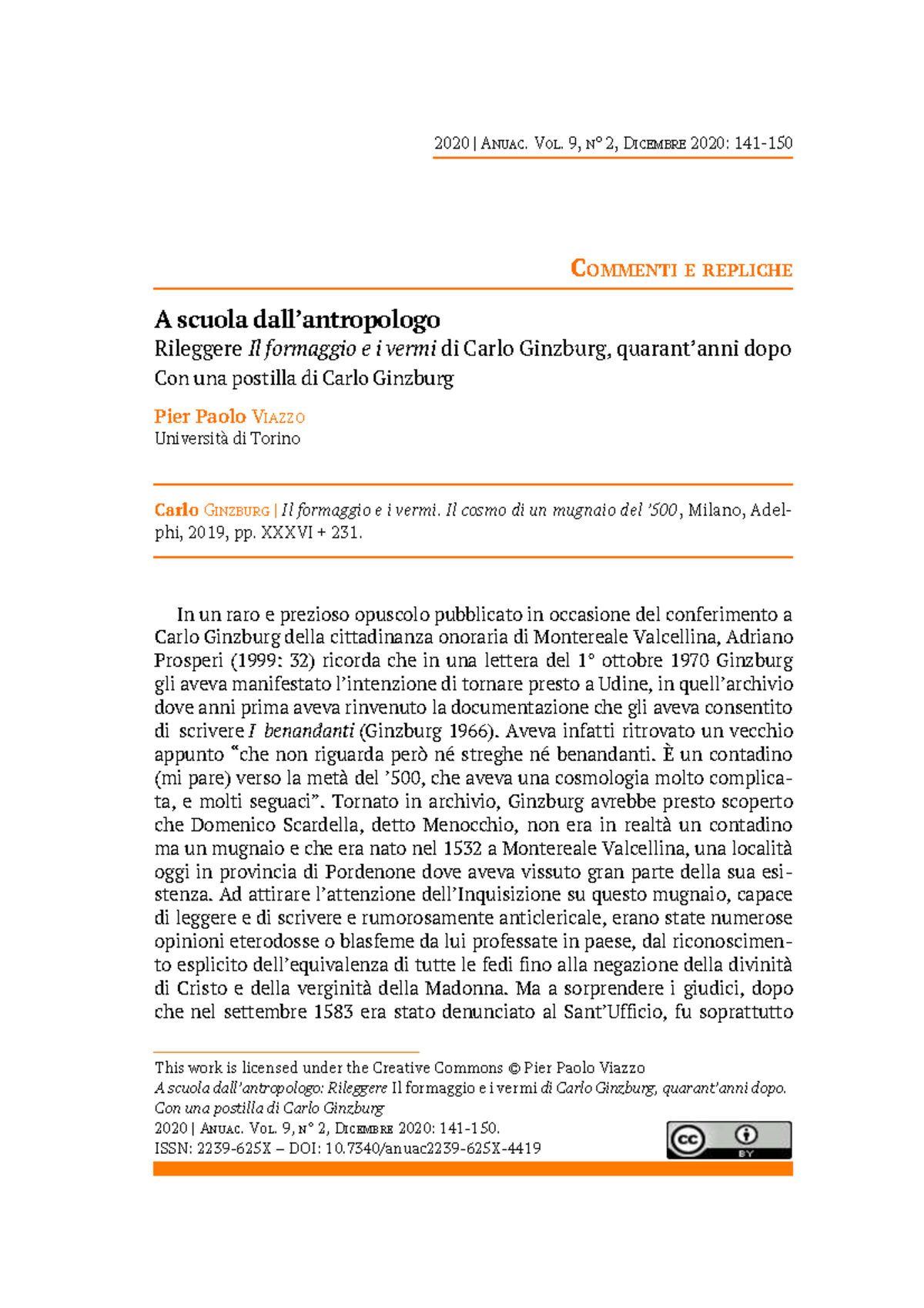 Rilettura di "Il formaggio e i vermi" di Ginzburg - Viazzo 2020 ANUAC ...