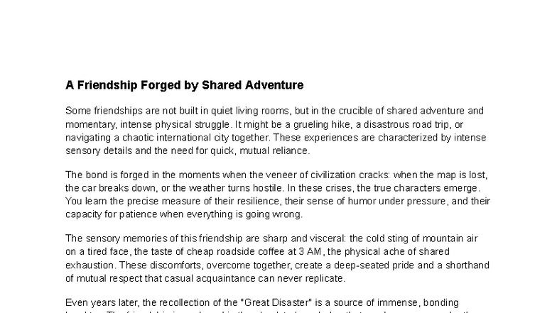 A Friendship Forged by Shared Adventure: The Bonds of Experience - Studocu