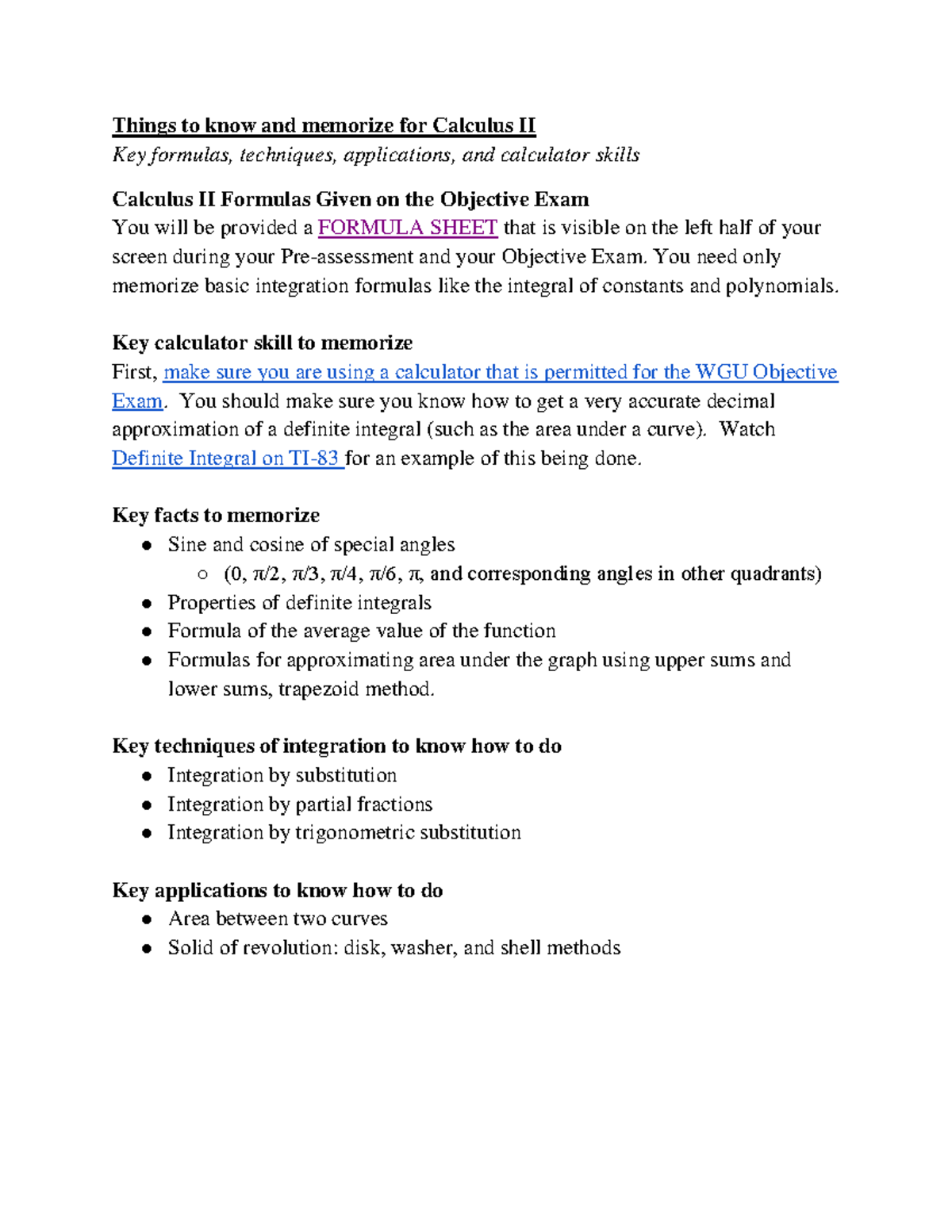 Calculus II Final Exam: Key Formulas, Techniques, and Skills - Studocu