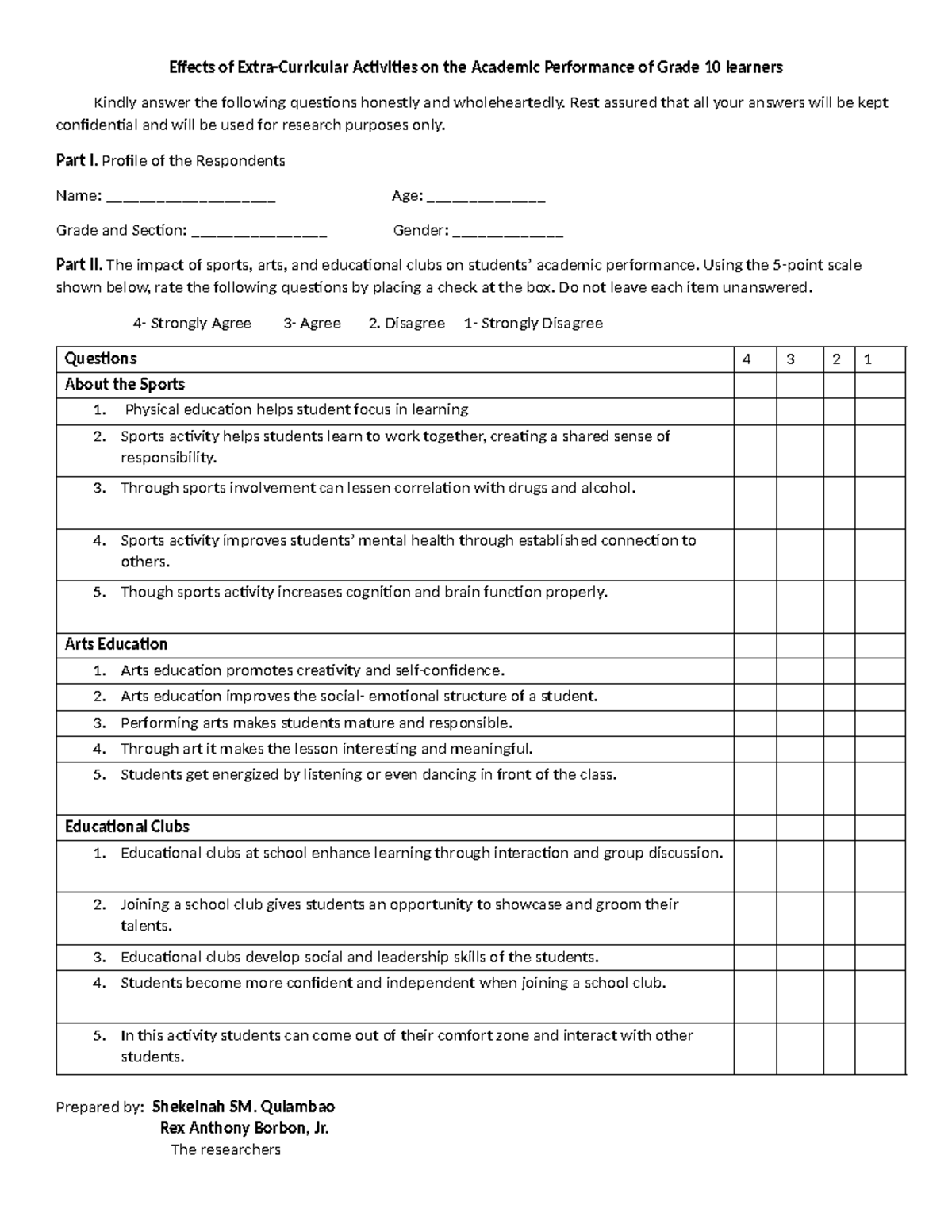 Effects of Activities on Grade 10 Academic Performance: Survey ...