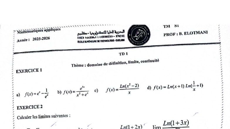 TD math df limite contnuite - Rapport de stage S6 - Mathematiques ...