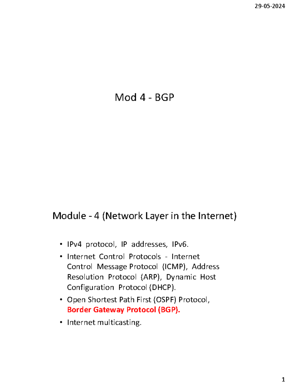 BGP Module 4: Understanding IPv4, IPv6, and Internet Control Protocols ...