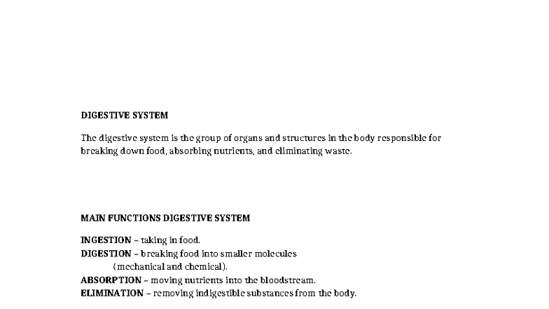 DIGESTIVE SYSTEM REVIEWER: KEY FUNCTIONS & ANATOMY - Studocu