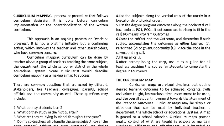 Curriculum Mapping Process: A Guide for Effective Implementation - Studocu