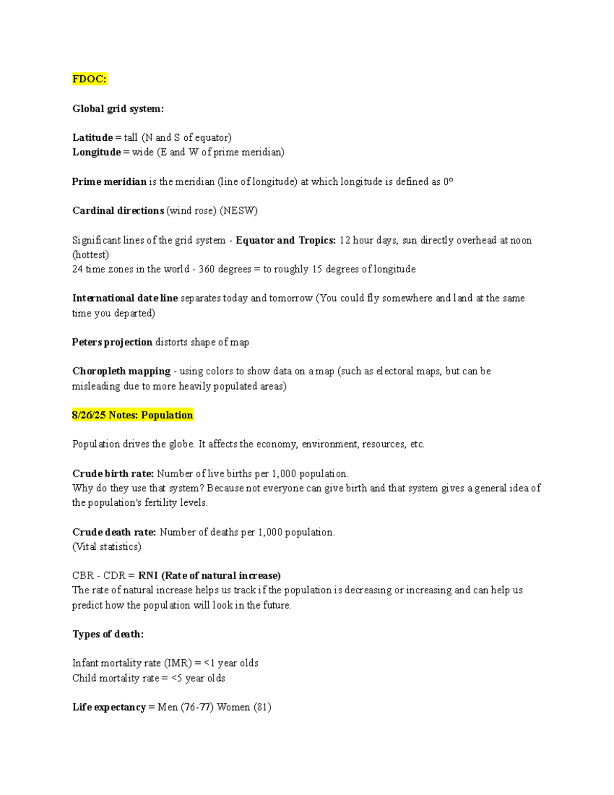 FDOC: Geography Notes on Population, Ecology, and Latin America ...