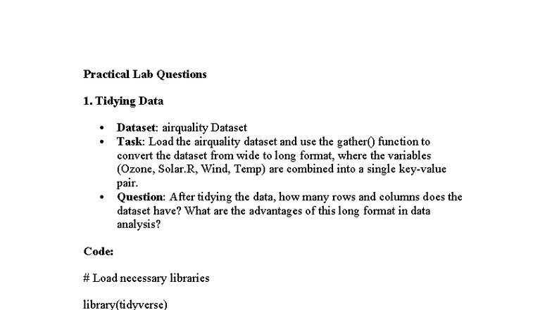 Practical Lab Questions 1: Data Tidying & Imputation Techniques (Week 6 ...