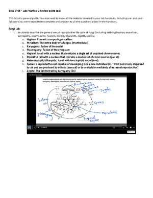 BIOL 1108 lab Practical II Review Guide Sp21 - BIOL 1108 – Lab Practical 2 Review guide Sp This ...