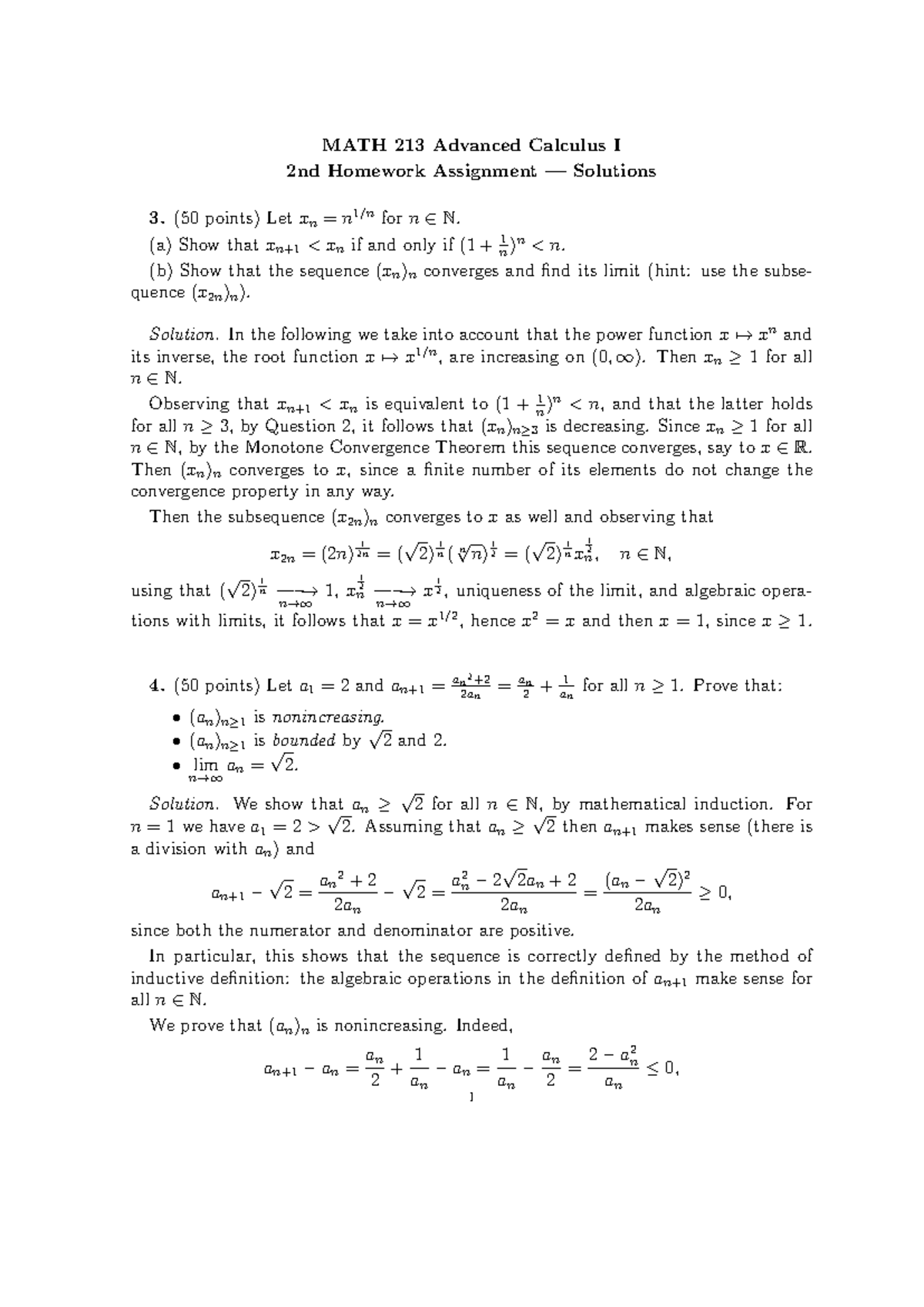 A T3CDg-HW2Sol - asdasd - MATH 213 Advanced Calculus I 2nd Homework ...