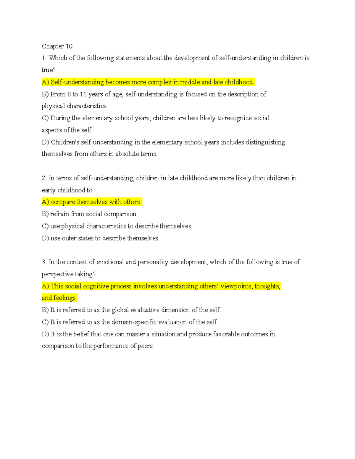 PSYC 290 - Chapter 10 - Child Development Practice Questions - Studocu