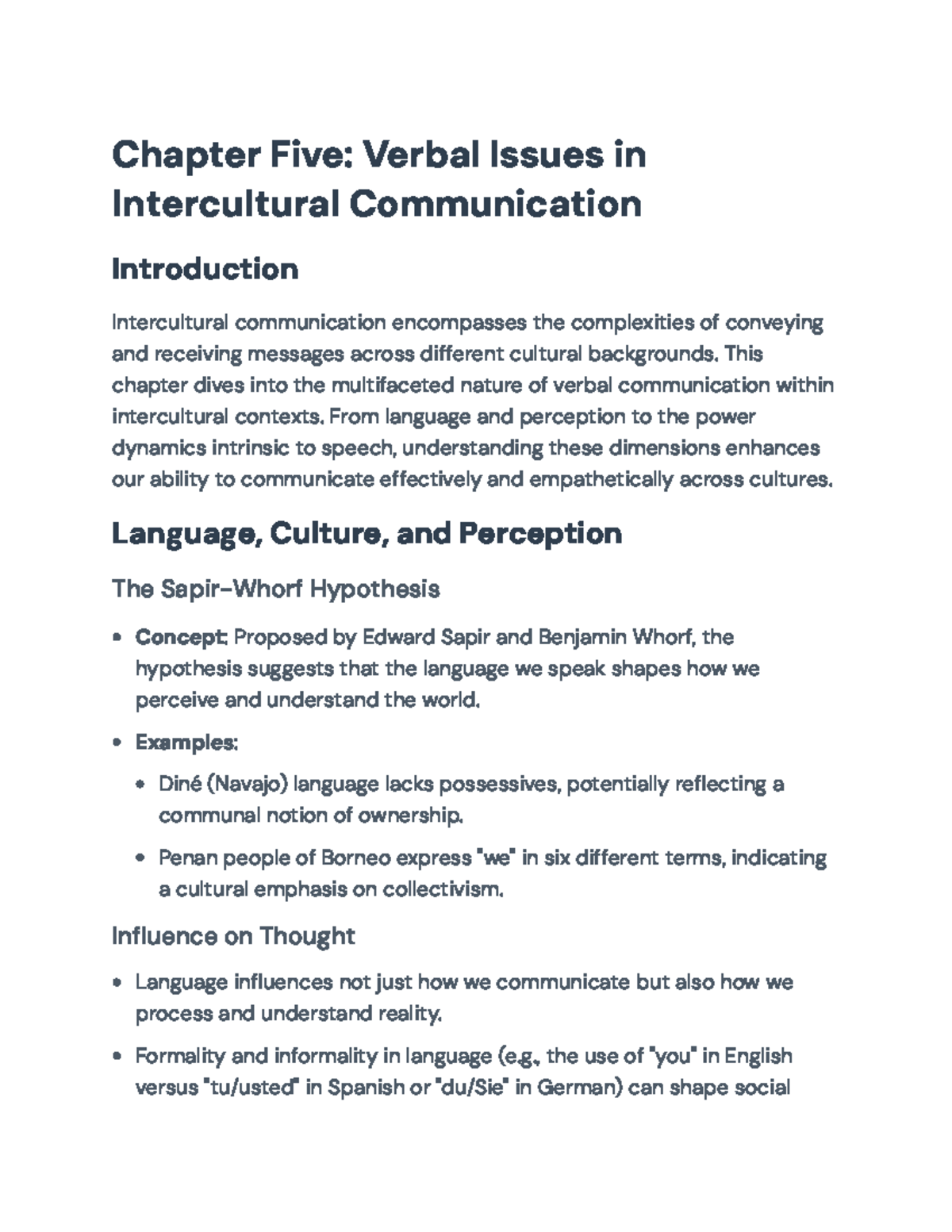Intercultural Communication: Exploring Verbal Issues and Perceptions - Chapter Five: Verbal ...