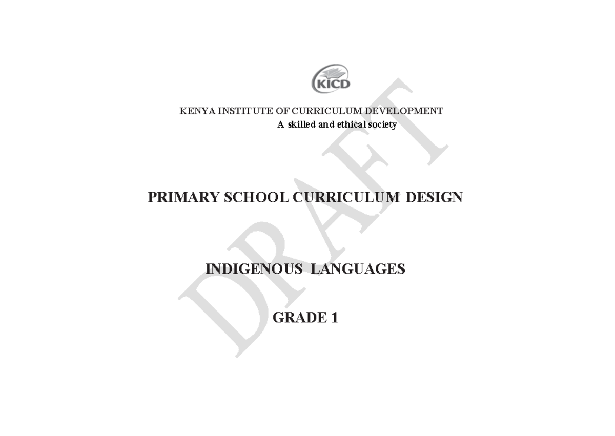 Grade 1 Indigenous Languages Curriculum Design (2021) - Studocu