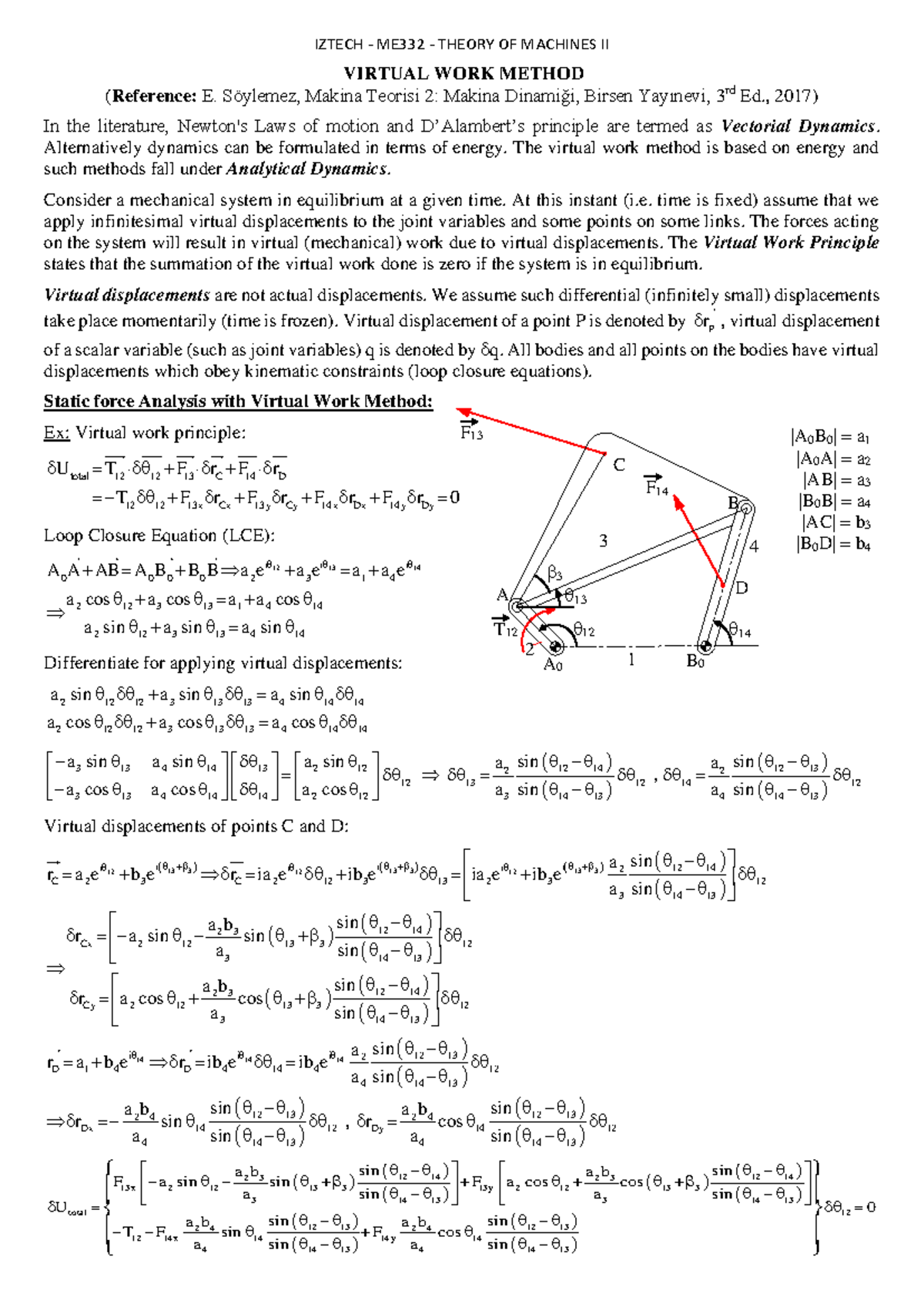 IZTECH ME332 LECTURE NOTE 04: VIRTUAL WORK METHOD IN DYNAMICS - Studocu