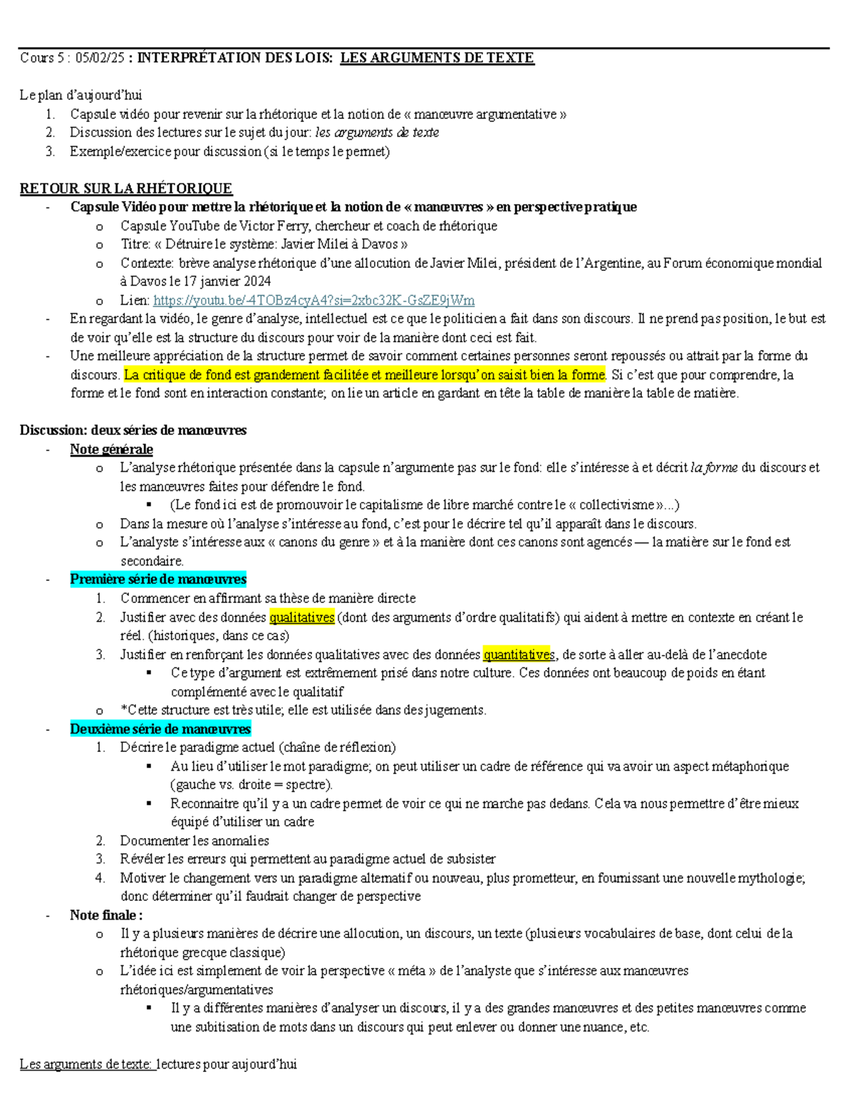 Cours 5 : INTERPRÉTATION DES LOIS - Analyse des Arguments de Texte ...