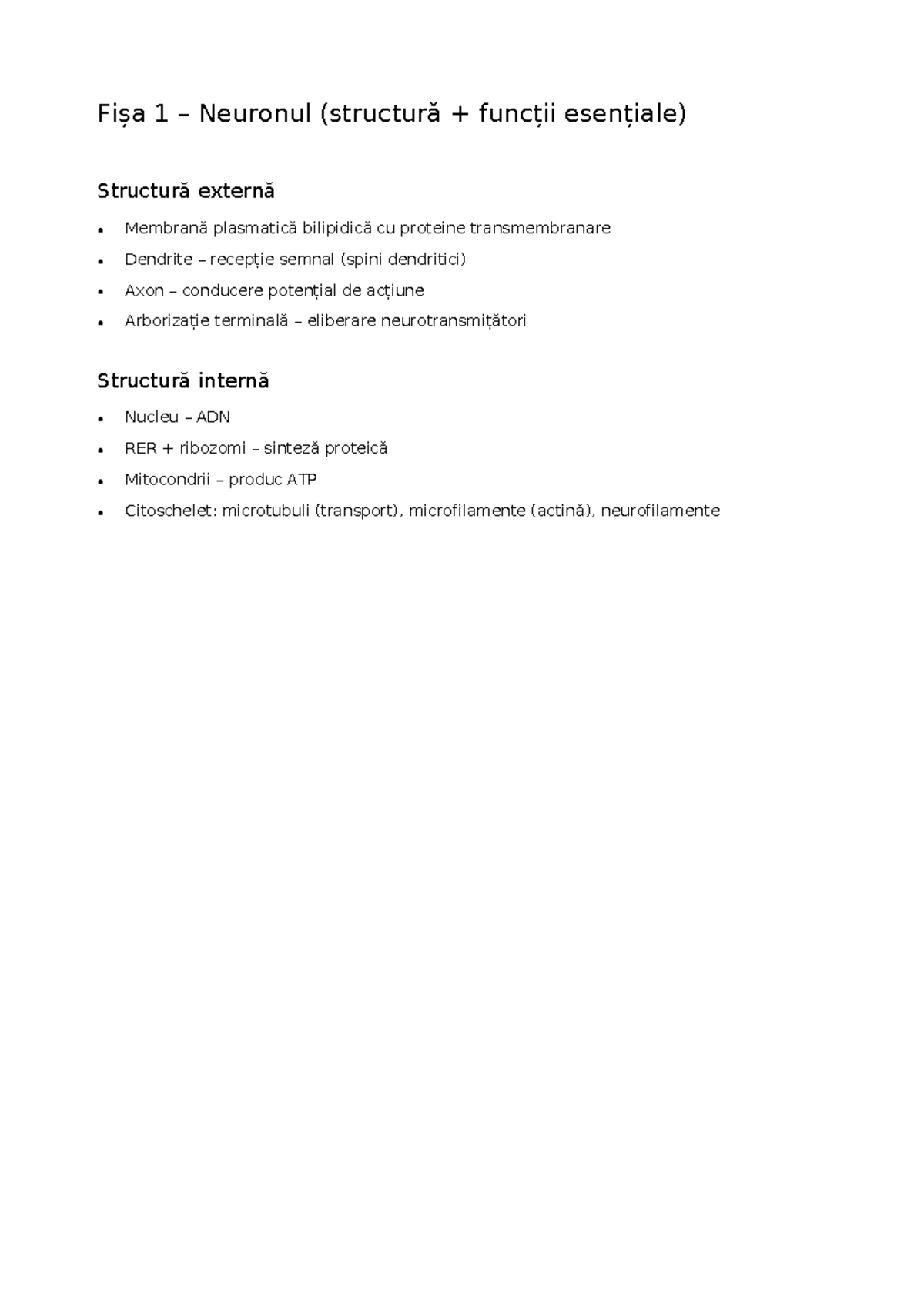 Fișa de Învățare pentru Examenul de Neuroștiințe A4 - Studocu
