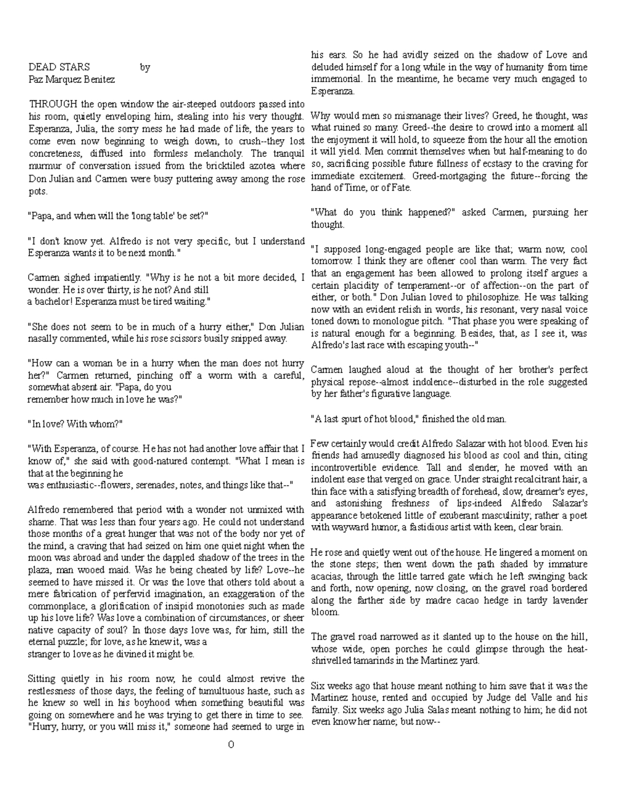 DEAD STARS (Analysis & Themes) - Study Guide on Paz Marquez Benitez ...