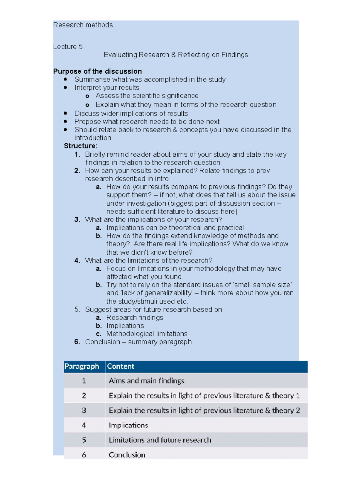 evaluating and reflecting on findings - Research methods Lecture 5 ...