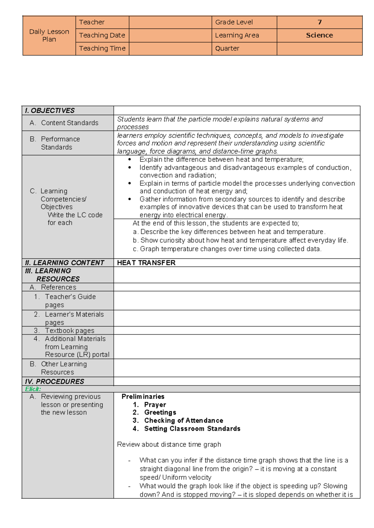 LC 8 Heat and Temperature: Lesson Plan for Grade 7 Science - Studocu