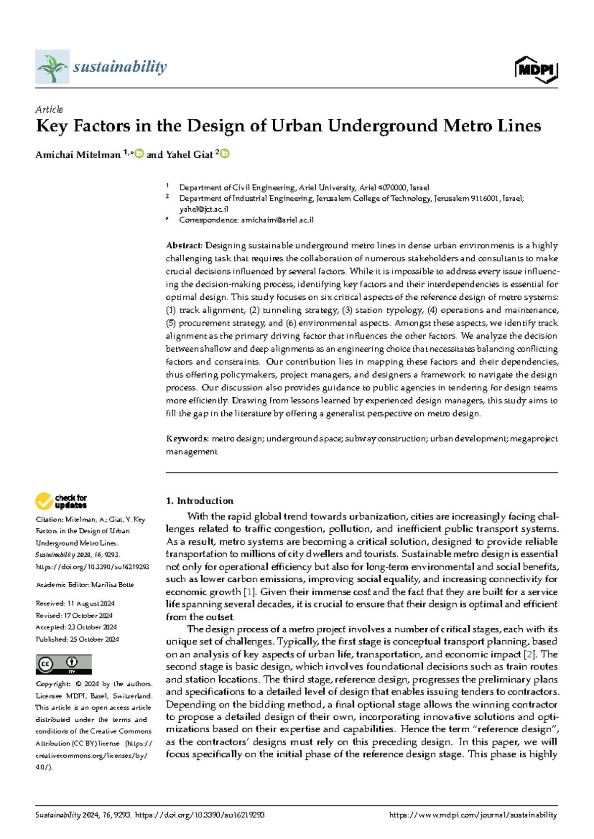 Key Factors in the Design of Urban Underground Metro Lines ...