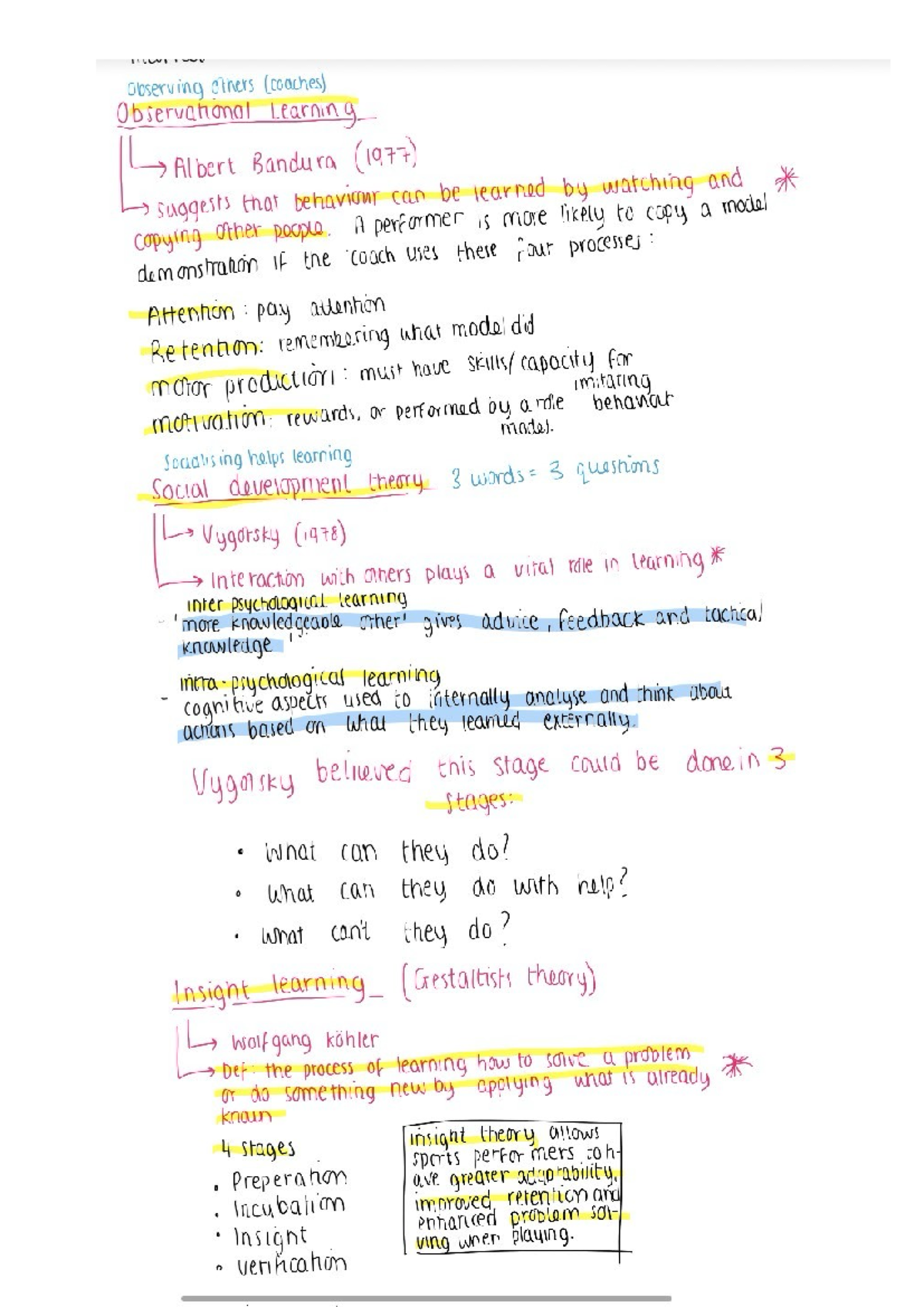 PE Revision Notes: Observational Learning & Theories (Bandura, Vygotsky ...