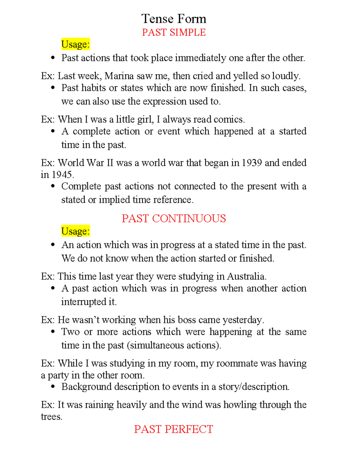 Tense Form: Past Simple & Continuous Usage Guide - Studocu