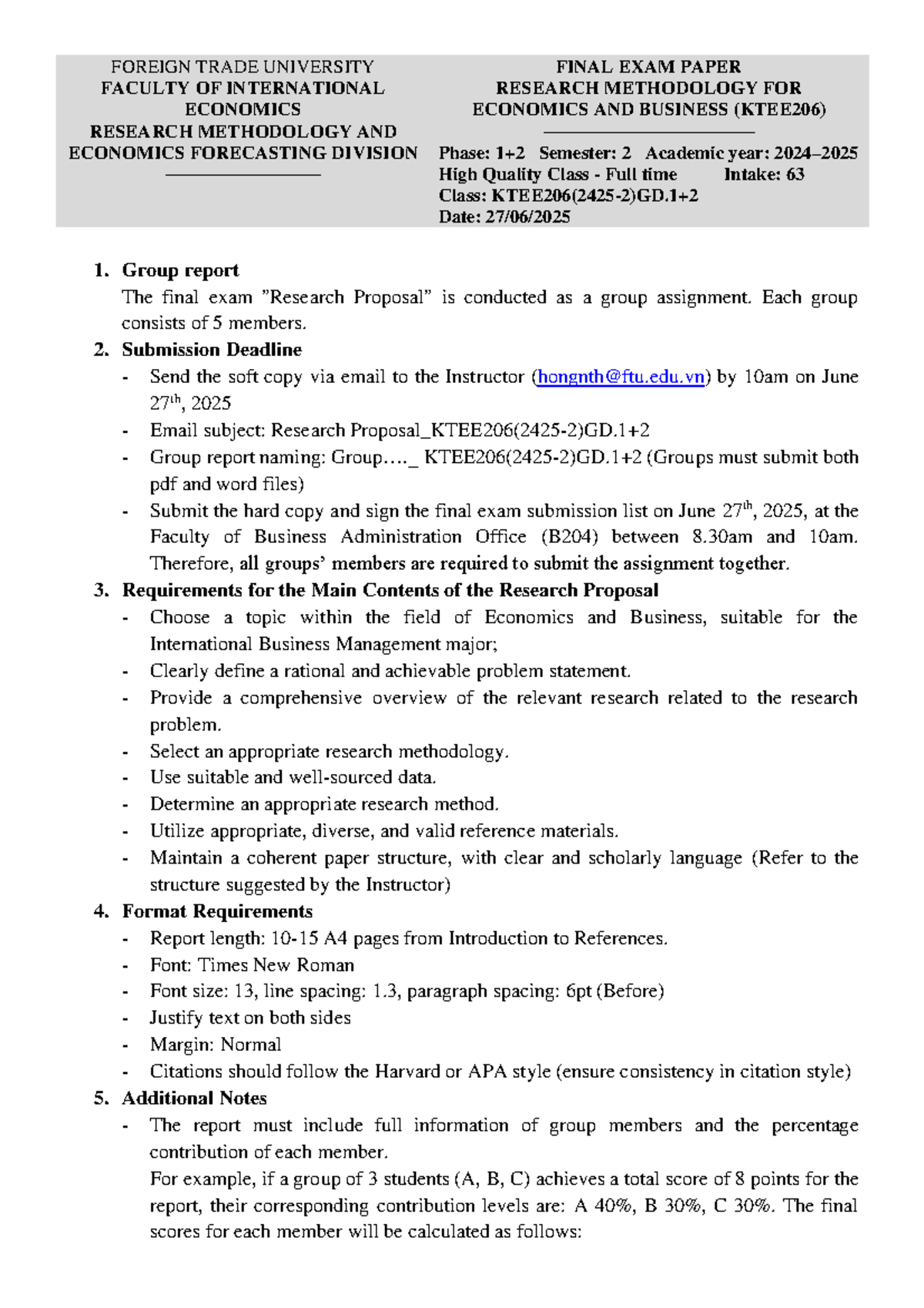 Research Methodology Final Exam Paper KTEE206 - Group Report Guidelines - Studocu