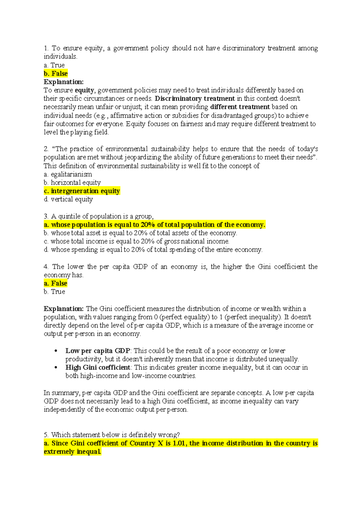 LMS KTCC: Equity, Sustainability, and Economic Policies Quiz Notes ...