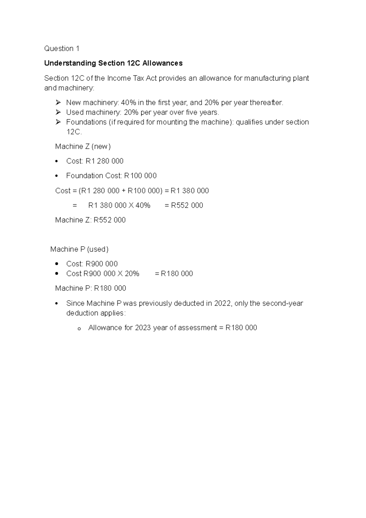 Taxation 3A Assignment 2: Understanding Section 12C Allowances - Studocu