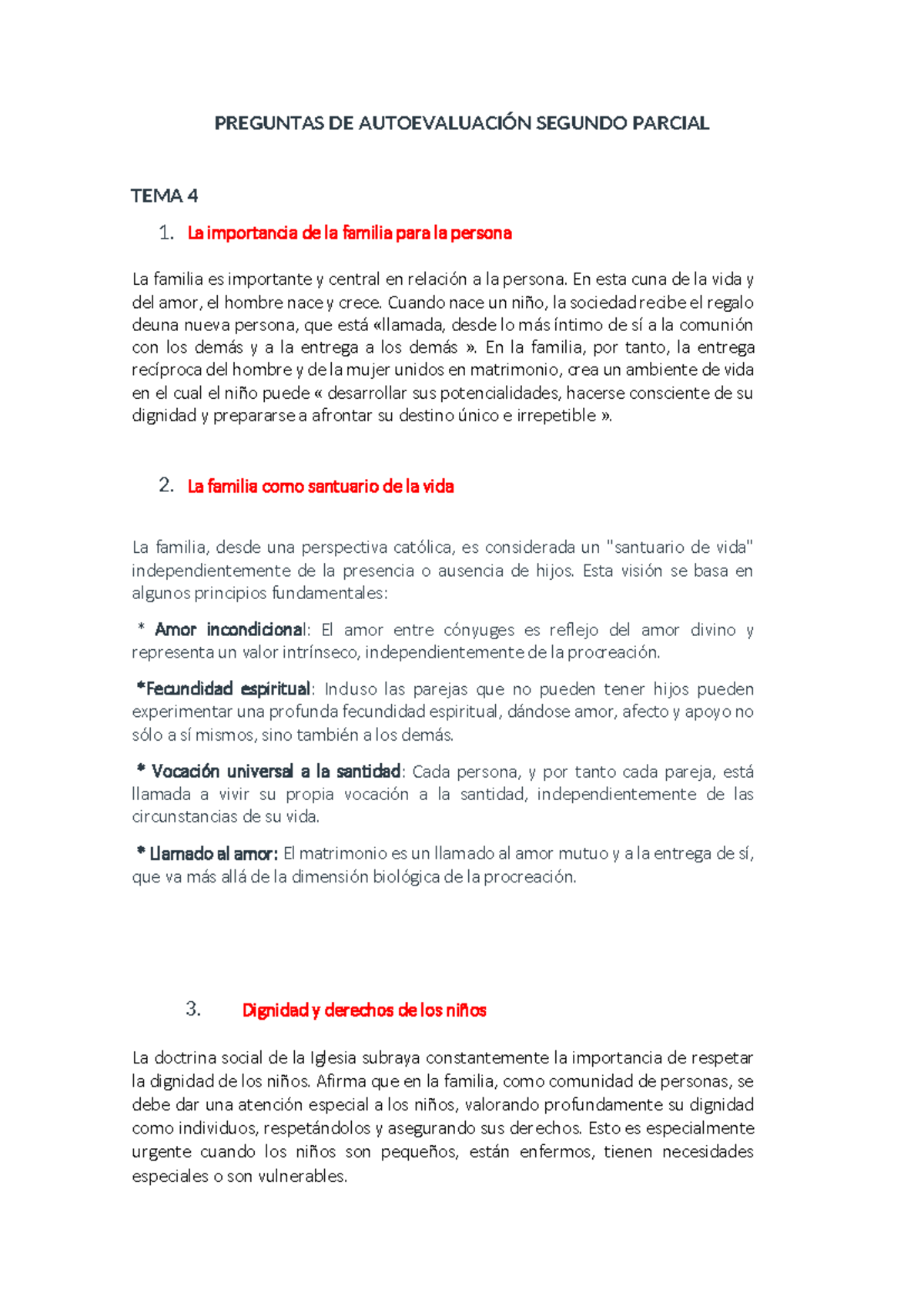 Autoevaluación Segundo Parcial DSI: Familia, Trabajo y Dignidad Humana - Studocu
