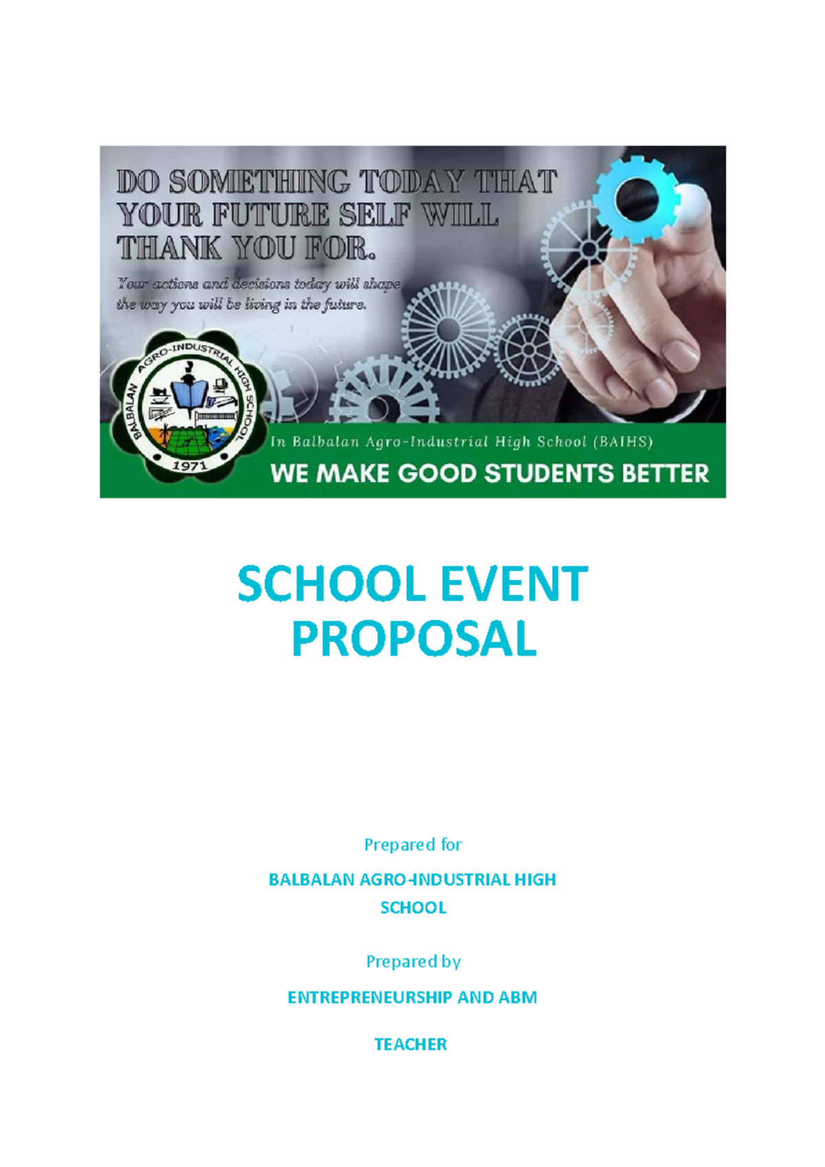 Grade 11 Entrepreneurship Event Proposal Template (ENTREP-ABM) - Studocu