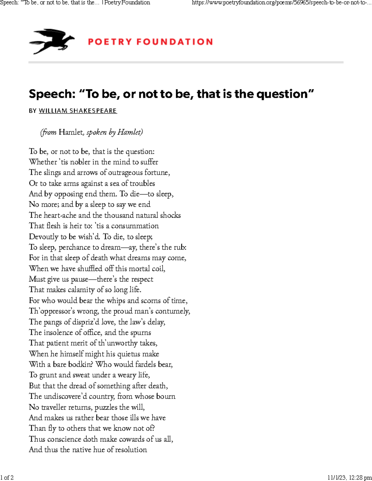 Hamlet's To Be or Not to Be: Analysis Notes for Literature Class - Studocu