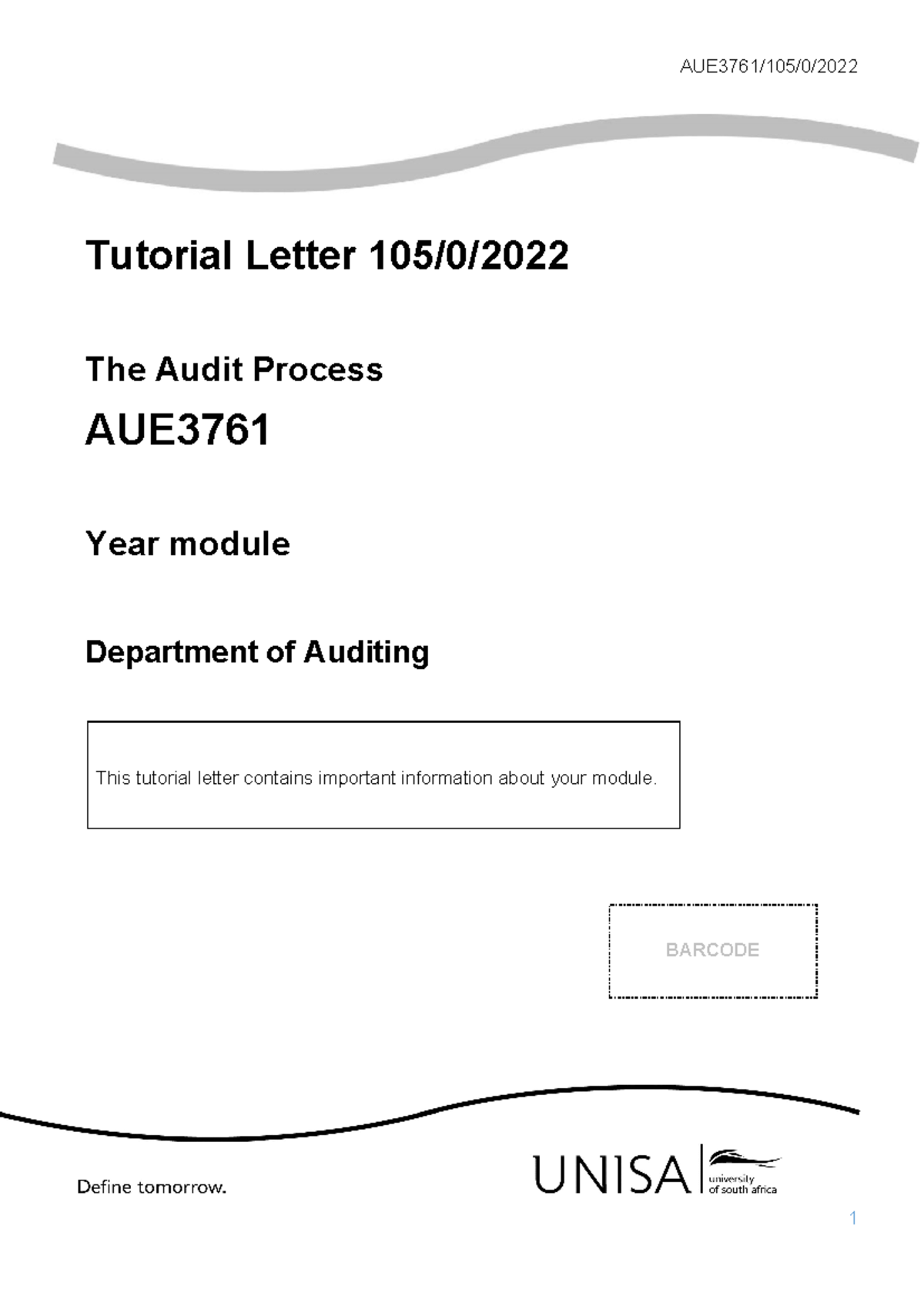 AUE3761 105 2022 0 b - study guide - AUE3761/105/0/ Tutorial Letter 105 ...