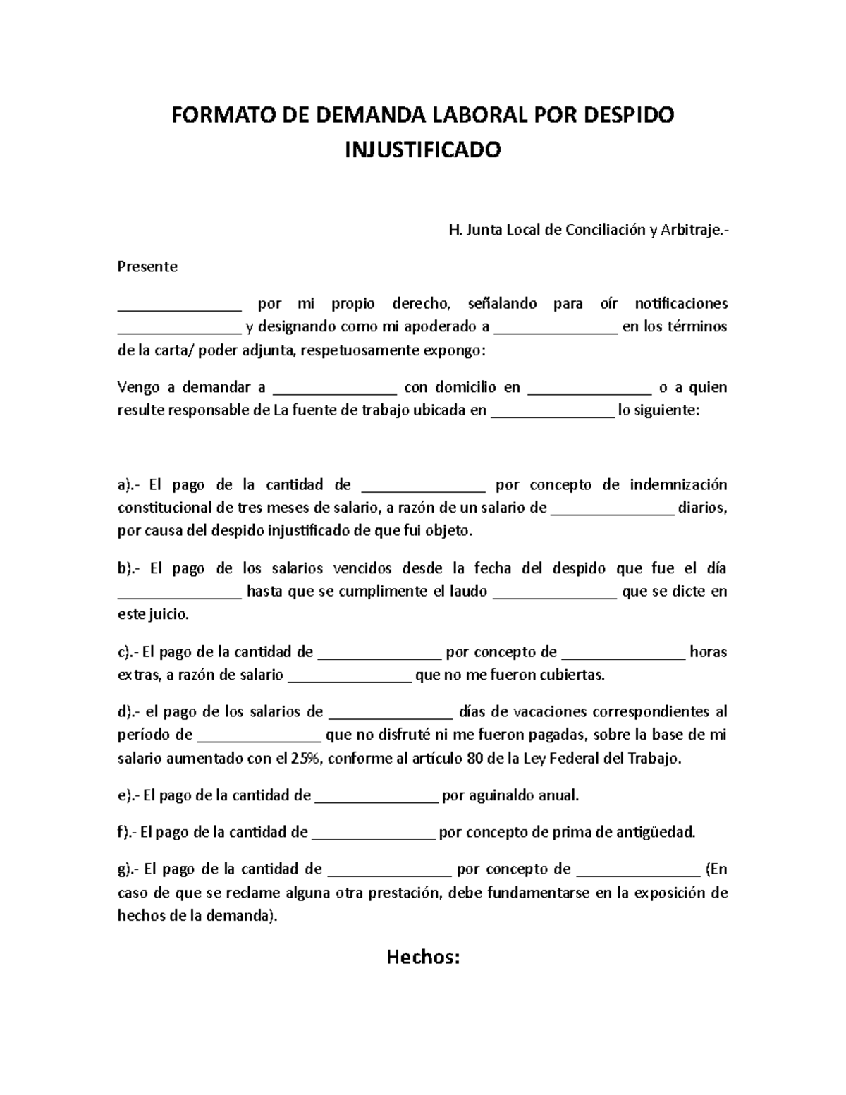 Formatos de Demandas y Contratos Laborales (Derecho Laboral) - Studocu