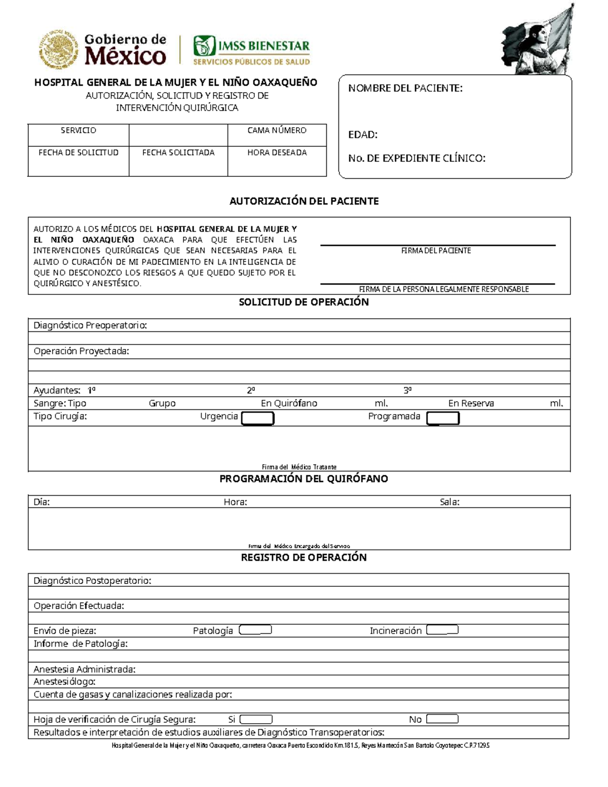 Formato IMSS: Autorización y Registro de Intervención Quirúrgica - Studocu