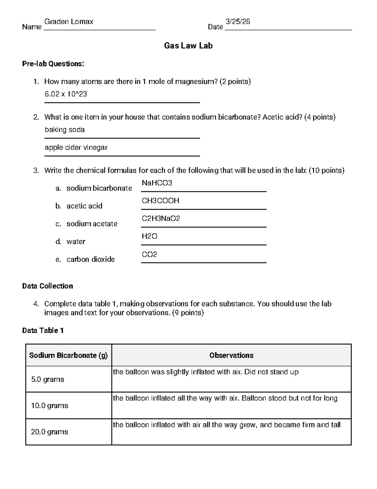 Gas Law Lab Questions and Data Analysis (Chem 101) - Studocu