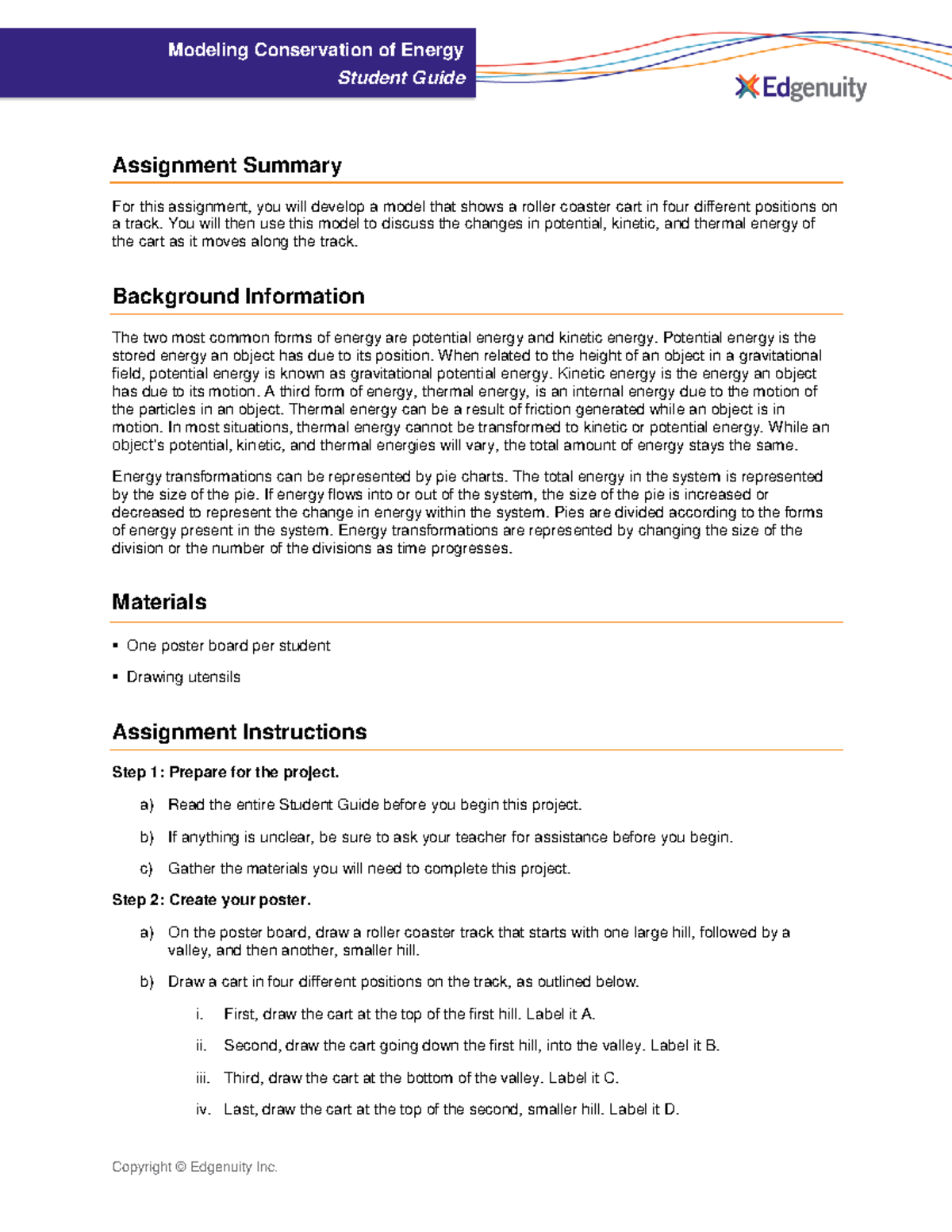 Modeling Conservation of Energy: Student Guide (Project-Based Learning ...