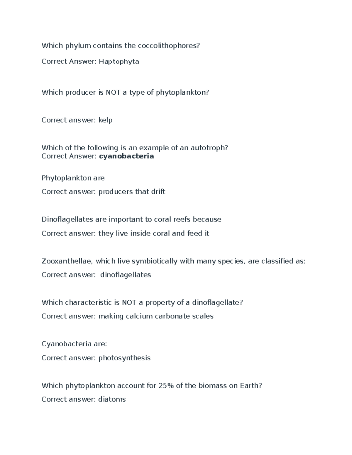 Phytoplankton Classification and Characteristics Quiz Notes - Which ...