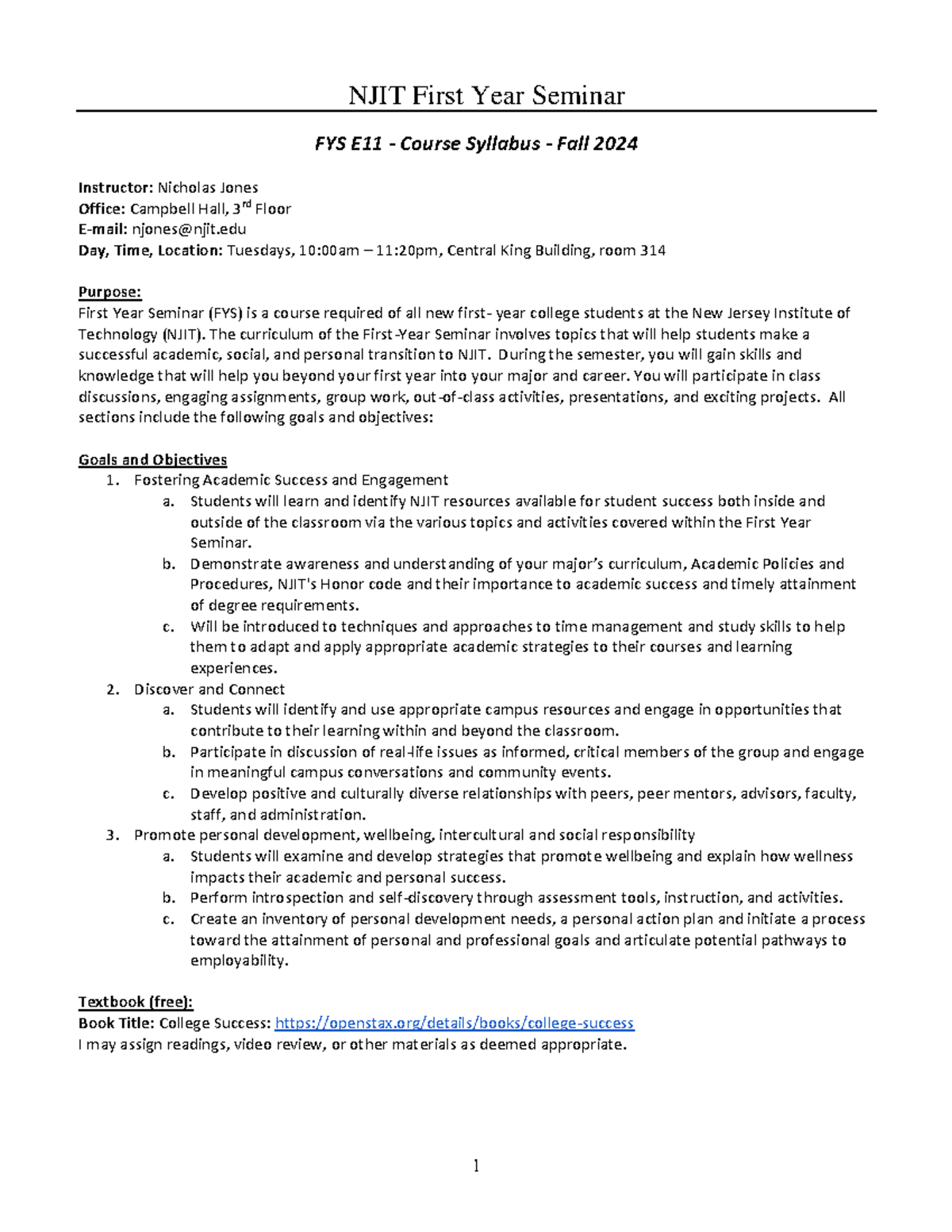 Fall 24 FYS E11 - First Year Seminar Course Syllabus - Studocu