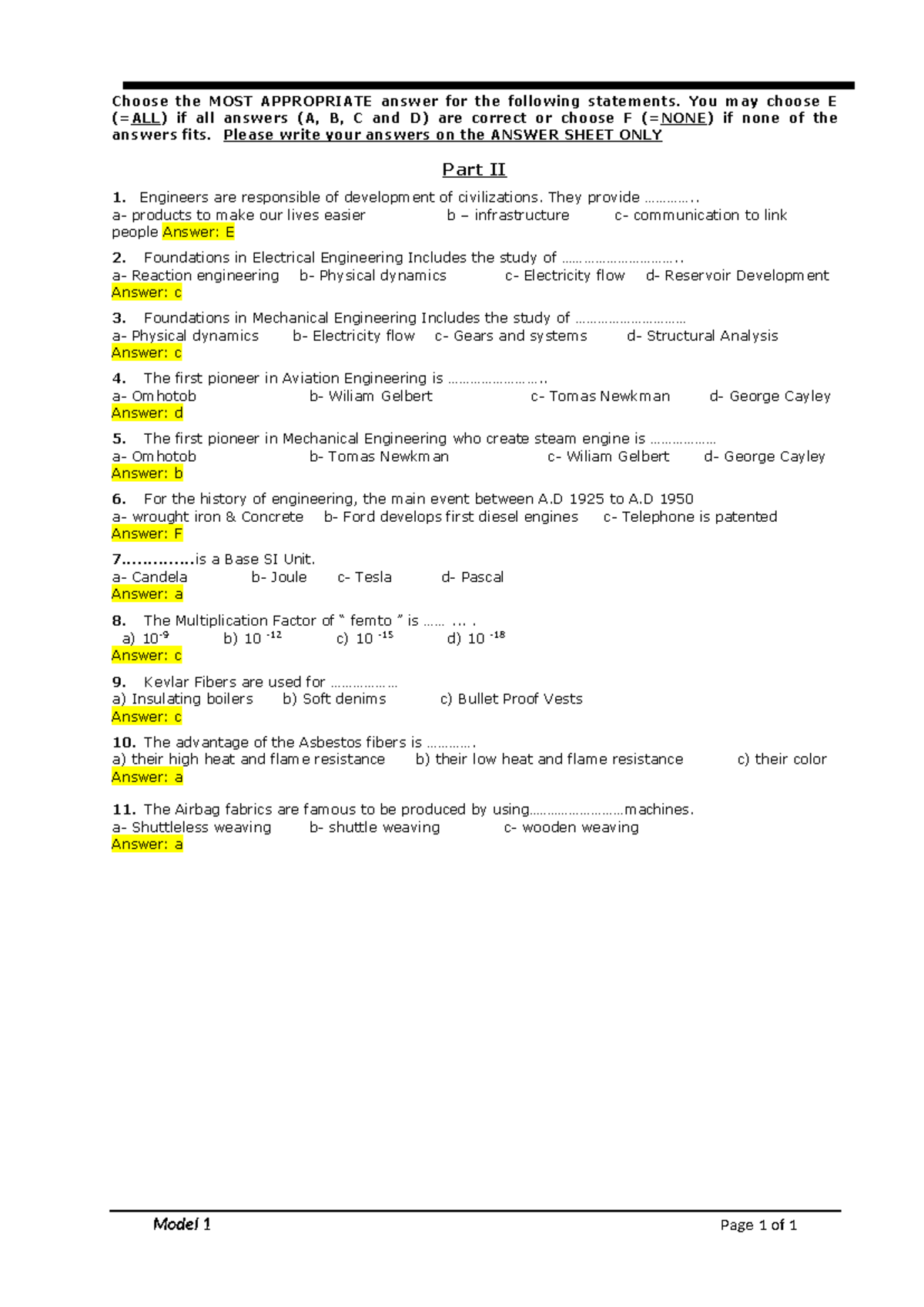 Sample of Exam MCQs - Choose the MOST APPROPRIATE answer for the ...