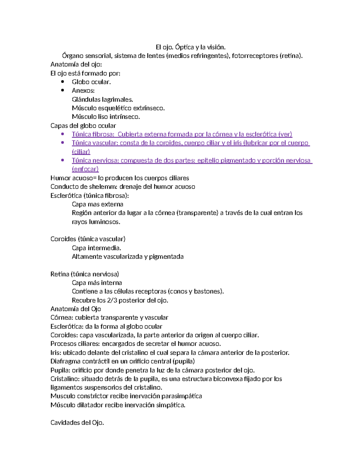 Anatomía y Óptica del Ojo - NOTAS para Curso de Fisiología 101 - Studocu