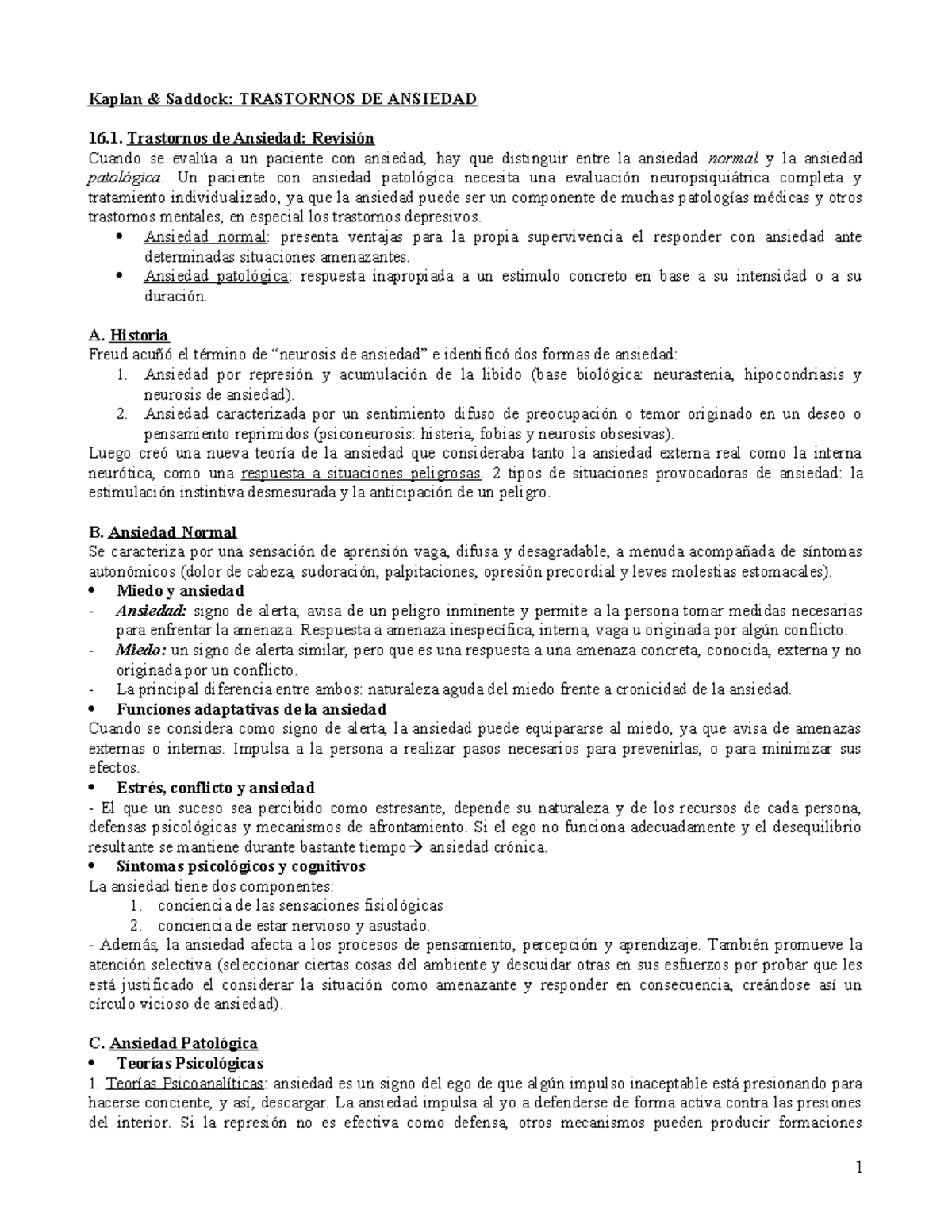 Kaplan, Trastornos de Ansiedad: Revisión y Diagnóstico en DSM-IV - Studocu