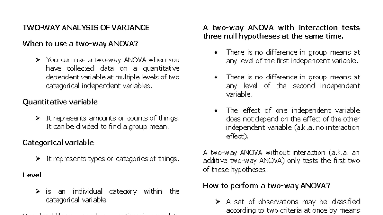 ANOVA Analysis: Understanding Interaction Tests and Hypotheses - Studocu