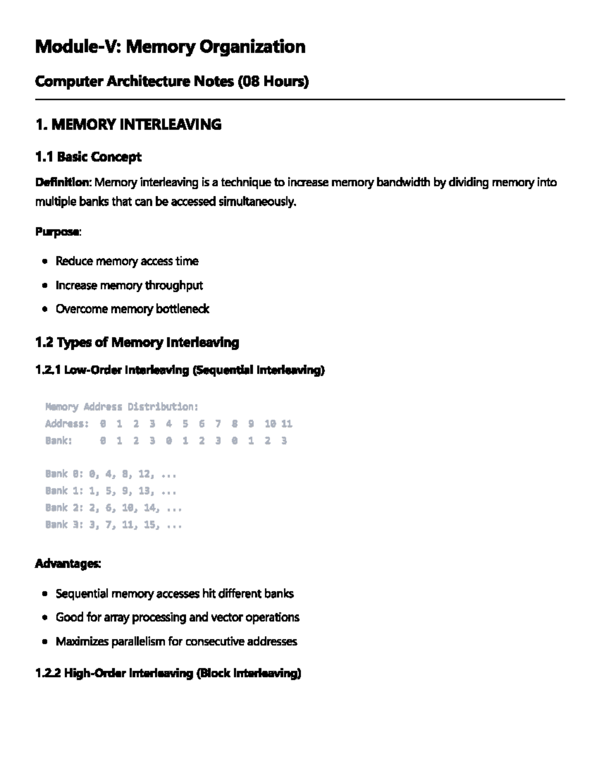 Memory Organization & Cache Architecture Notes (COA Module 5) - Studocu
