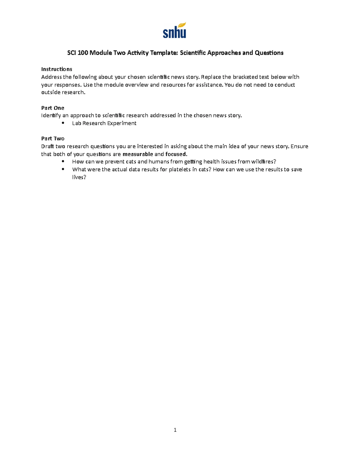 SCI 100 Module Two Activity: Scientific Research Approaches - Studocu
