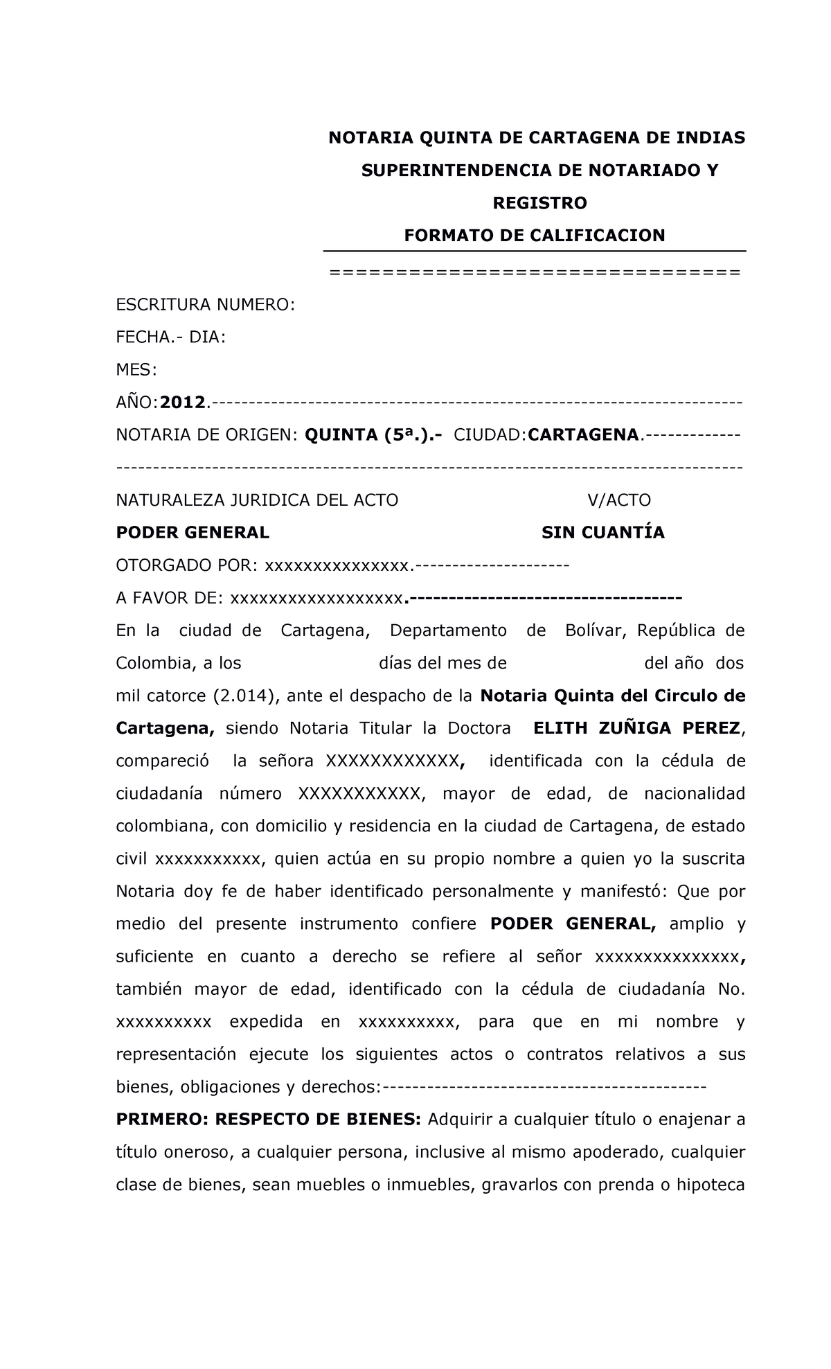 Formato de Calificación de Poder General - Notaría 5 Cartagena - Studocu