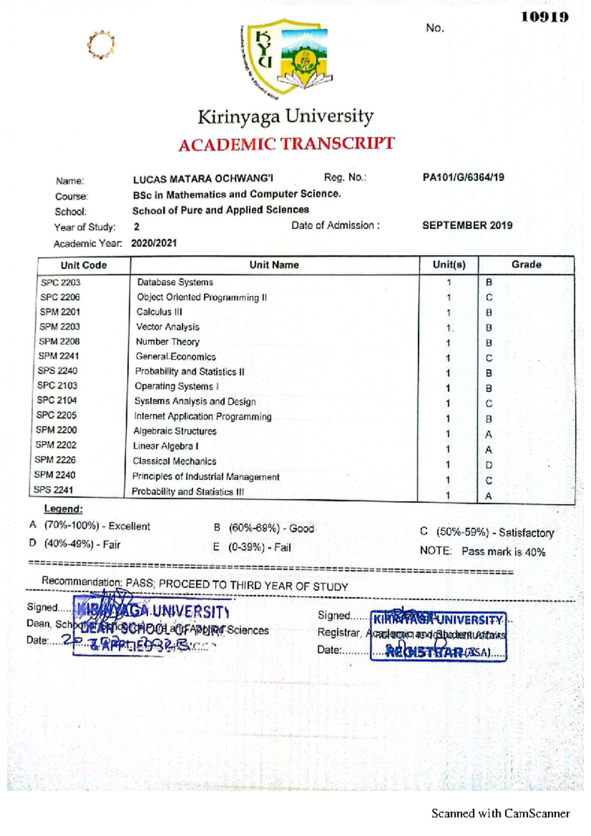 10919 Academic Transcript for BSc in Mathematics & Computer Science ...