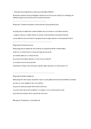 Estructura de Datos y Algoritmos: Ejercicios 2020 1 - Studocu