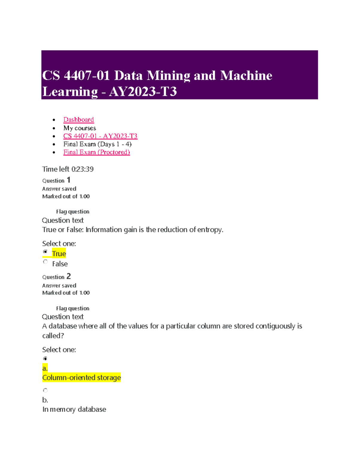 CS 4407 Data Mining and Machine Learning Final Exam (Proctored). The exam was rough so analyse ...