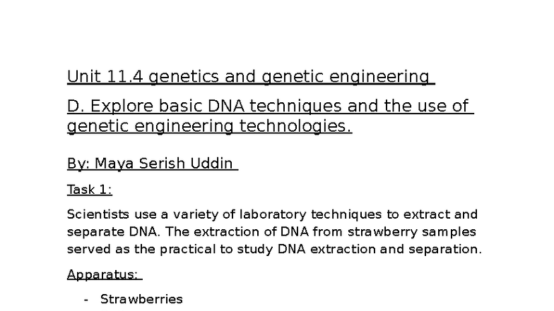 Unit 11.4 Genetics and Genetic Engineering: DNA Techniques and ...