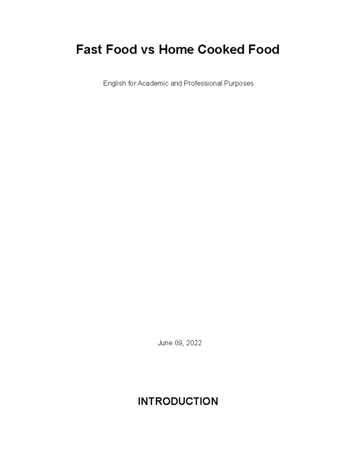 Comparative Study of Fast Food vs Home-Cooked Meals: Student ...