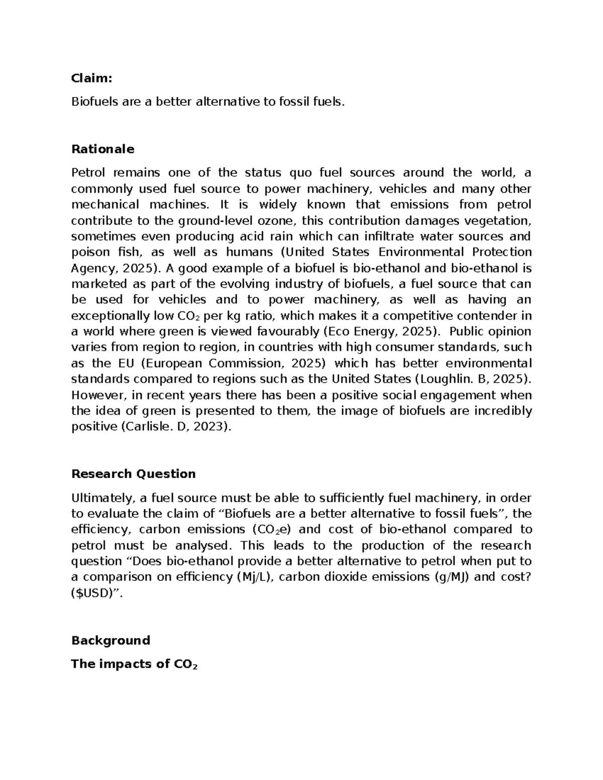 Biofuels vs Fossil Fuels: Analyzing Efficiency and Emissions - Studocu